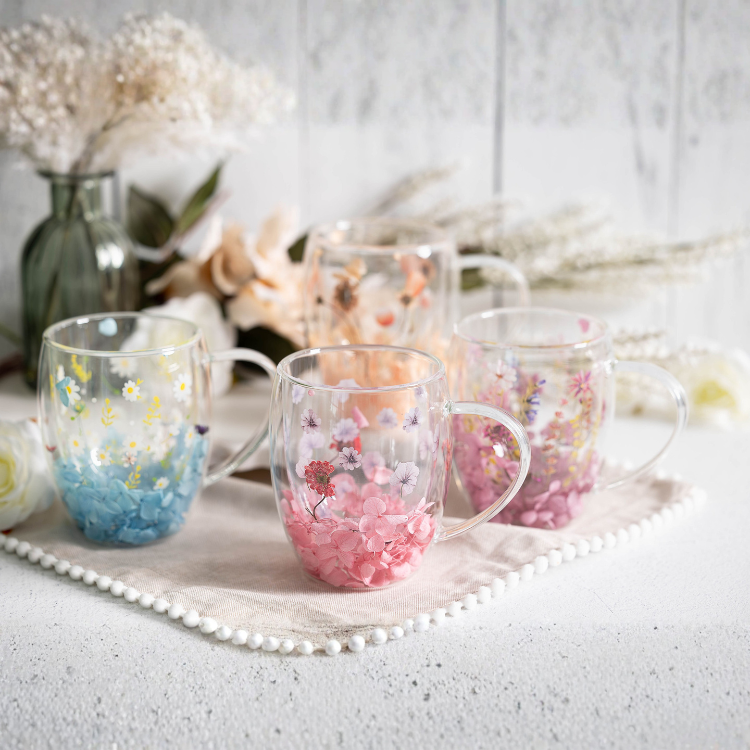 Jeanne Fitz Double Wall Flower Mugs, Assorted Colors, Set of 4 ...